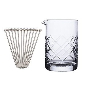 A Bar Above Cocktail kit - Stainless Steel Cocktail Picks 12pc & Mixing Glass (Diamond Cut)