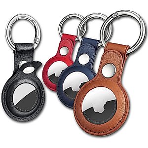 Eusty Air Tag Keychain for Apple Airtags Holder, 4 Pack Protective Leather Airtags Case Tracker Cover with Air Tag Holder, Airtag Key Ring Compatible with Apple New AirTag Dog Collar (Multi-Color)