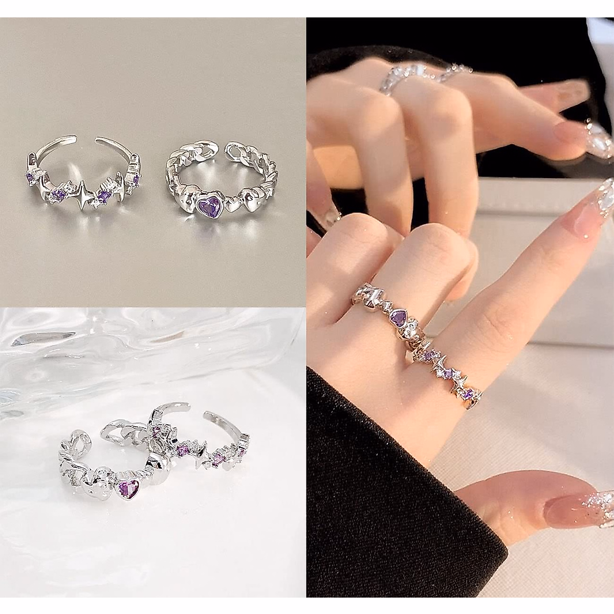 OTEEGX 7PCS Y2k Rings Set for Women Cute Star Ring Y2K Heart Jewelry Cross Ring Y2K Fashion Aesthetic Accessories Grunge. (7PCS Rings)