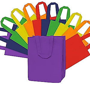 Gift Bags Large - 12 Pack Large Assorted Rainbow Color Reusable Fabric Gift Bags with Handles, Cute Plain Gift Tote for Kids Birthday Party Presents, Goodie Favor Bags, Crafting, in Bulk - 10x5x13