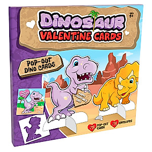28-Pack Pop Out Dinosaur Valentines Day Cards with Envelopes & Sticker I Valentines Day Cards for Kids School I Valentines Day Gifts for Kids Party Favor I Exchange Valentines Cards for Kids Classroom