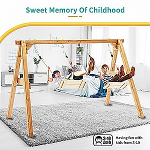 Wooden Toddler Swing Set, 100% Natural Wood Kids Swing with 2 Seats, Swing Sets for Backyard, for Playroom, Stable and Durable Swing Set for Kids, Indoor Toddler Swing, Indoor Outdoor, Ages 3-10