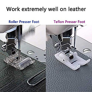 CESUSME 2 Pcs Roller Sewing Machine Presser Foot Plus Non-Stick Zigzag Teflon Sewing Machine Presser Foot - Fit for Singer, Brother, Babylock, Low Shank Simplicity Sewing Machine（2 Styles）