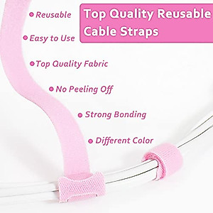 70pcs Computer Cable Ties, Wire Ties, Cord Ties Reusable for Electronics, Hook and Loop Microfiber Cable Ties Extension for Storage, pink, 4, 6, 8 inch