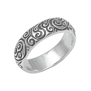 NOVICA Artisan Handmade Sterling Silver Band Ring 925 Swirling Fern from Indonesia No Stone [band Width 5 mm W] ' Destiny Engraved'