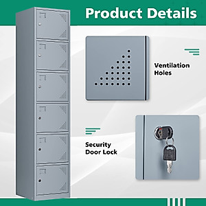 Letaya Metal Lockers for Employees,71" Steel Storage Cabinet with 6 Door Lockable for Office Staff,Home Sundries,Gym,School (Gray)