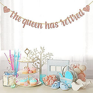 Belrew The Queen Has Retired Banner, Farewell Party, Office Work Party, Women's Retirement Party Decorations Glittery Rose Gold