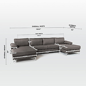 Casa Andrea Milano Modern Large Linen Fabric U-Shape Sectional Sofa, Double Extra Wide Chaise Lounge Couch