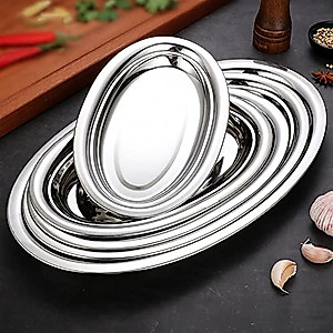 KOWMcp Dinner Plates Plate Serving Steel Stainless Platter Plates Tray Oval Fish Dish Dinner Metal Dessert Food Sushi Snack Steaming Fruit Platters