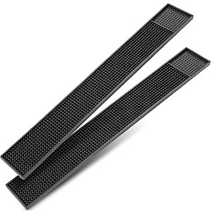 Facmogu 2PCS Rubber Bar Mats, 24x3 / 60x8cm Coffee Bar Countertop Spill Mats, Rubber PVC Kitchen Drink Service Mat, Rail Runner Drip Mat, Non Slip Heat Resistant Tabletop Protection Mat