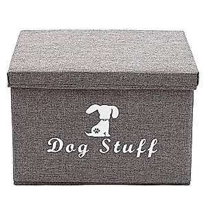 Geyecete Linen Storage Basket Bin Chest Organizer - Perfect for Organizing Dog Apparel & Accessories Storage, Dog Shirts, Dog Coats, Dog Toys, Dog Clothing, Dog Dresses, Gift Baskets - Gray