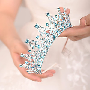 JWICOS Princess Tiara and Crown for Women Wedding Headband Crown with Comb for Brides and Bridesmaid Crystal Rhinestone Hair Accessories for Birthday Party Prom (Blue)