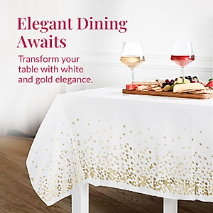 White Plastic Tablecloth - 4 Pack - 54 X 108 | Gold Dot Disposable Tablecloths | Plastic Tablecloth | White Tablecloths | Plastic Table Cover | Gold Tablecloths | Gold Party Decorations