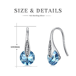 JUSTKIDSTOY March Birthstone Earrings Sterling Silver Celtic Knot Dangle Drop Earrings for Sensitive Ears Cubic Zirconia Hooks Earrings Irish Jewelry Valentine's Gifts for Women Girlfriend Wife
