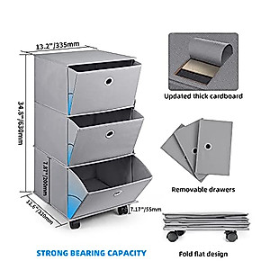 YOHOM Rolling Drawer Organizer Portable Closets Stackable Wardrobe Storage Folding Clothes Drawer Organizers for Living Room, Office, Bedroom, Bathrooms & College Dorms (Thick + Solid + Small, Gray)