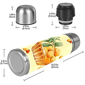 Stainless Steel Leather Vacuum Insulated Mug Mango Thermos Water Bottle for Hot and Cold Drinks Kids Adults 16 Oz