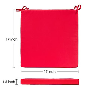 Uheng 6 Pack Patio Outdoor Chair Cushions with Ties, Seat Pads Mat, Waterproof Removable Cover, Comfort Memory Foam Nonslip for Garden Deck Picnic Beach Pool -18" X 18"(Red)