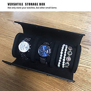 Longjet Watch Roll Travel Case for Men Portable Watches Organizer Box with Removable Velvet Pillow Holder (Black Cross)