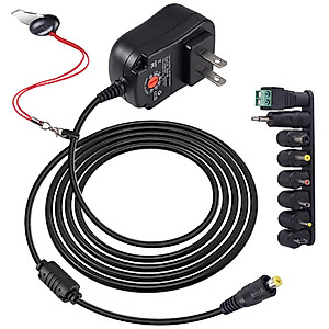 SoulBay 12W Universal AC Adapter 3V 4.5V 5V 6V 7.5V 9V 12V Switching DC Power Supply Charger Cord with 8 Tips for 3-12V Household Electronics - 1A Max