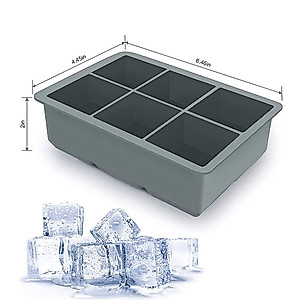 Ice Cube Tray With Lids Large Size Silicone Flexible 6 Cavity Ice Maker for Whiskey and Cocktails or Homemade, Keep Drinks Chilled Reusable and BPA Free 2 Pack