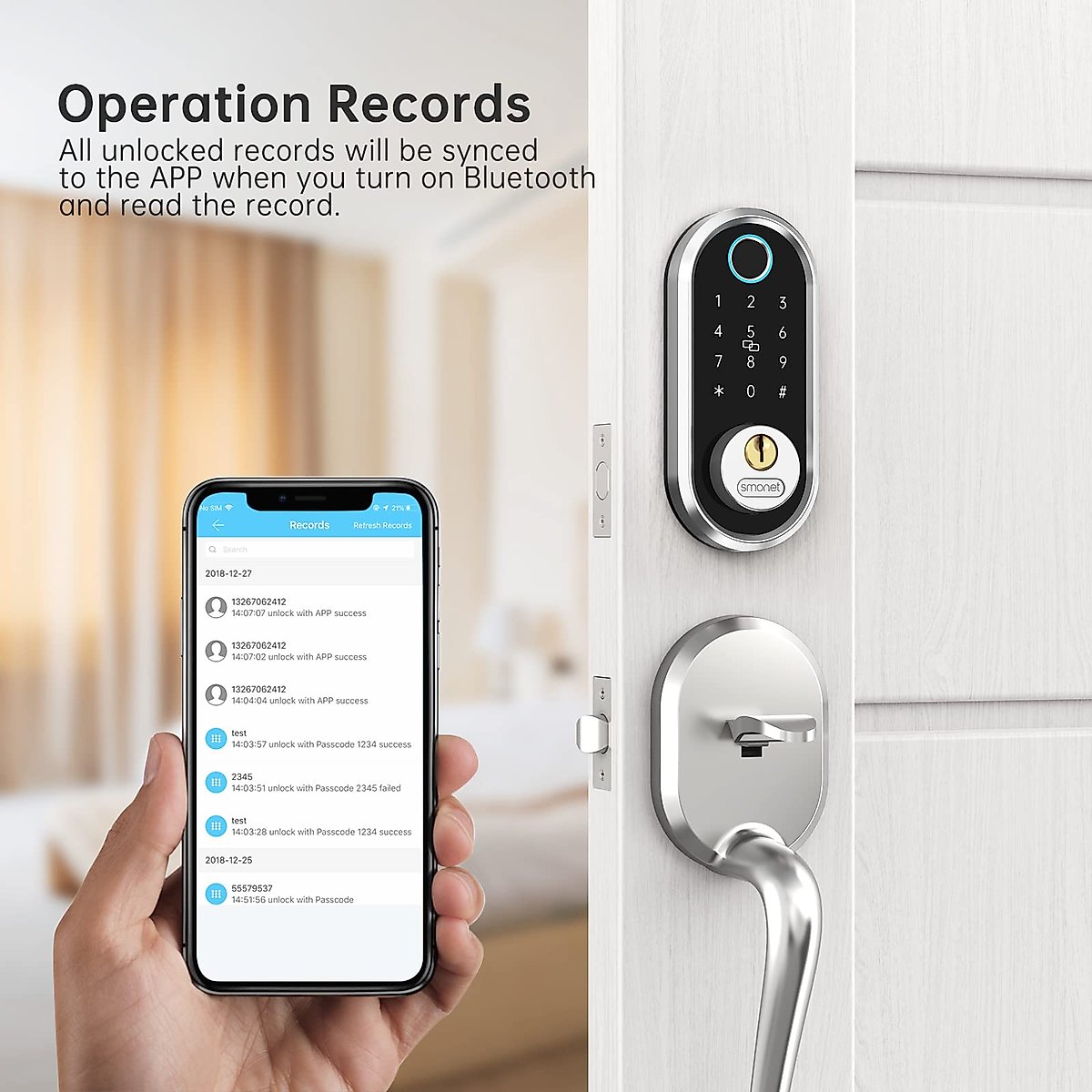 Keyless Entry Door Lock Handle: SMONET Smart Front Door Lock Set Alexa Deadbolt Locks Front Door Handle Bluetooth Electronic Digital Keypad Lock with APP Voice Control Keyfob Auto Lock for Home