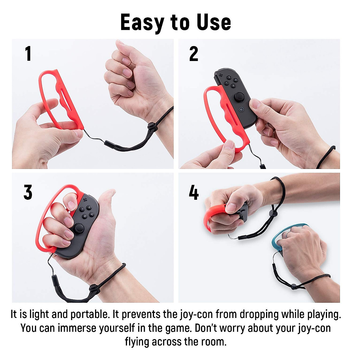 Mcbazel Boxing Grip with Hand Straps for NS Switch/Switch OLED Joy-Con Fitness Boxing Game Blue and Red
