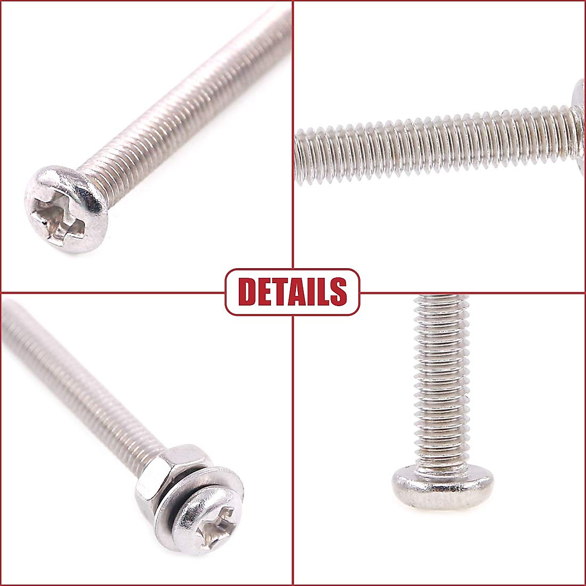 Hilitchi 300-Piece M4 Phillips Pan Head Screws Bolt Nut Lock Flat Washers Assortment Kit, 304 Stainless Steel