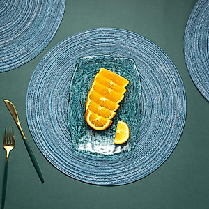 AHHFSMEI Round Braided Placemats Set of 8 Round Table Mats for Dining Tables Natural Woven Heat Resistant Place mats 15 Inch(Blue Silver,8)