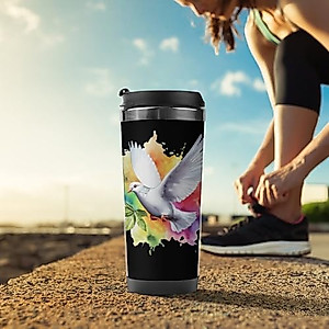 Dove Peace Symbol Watercolor Travel Coffee Mug Reusable Insulated Drinking Cup with Lid for Home Outdoor Works 13 Oz