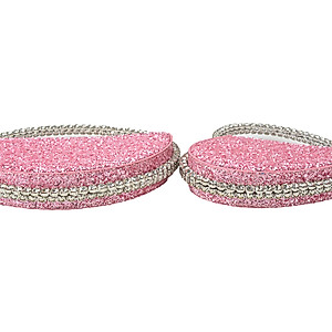 Anopo Heart Round Shape Rhinestone Clutch Purse Bag Diamond Frame Glitter Bright Sequins Evening Handbag Wedding Party Prom Heart Pink