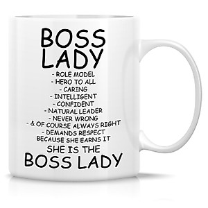 Retreez Funny Mug - Boss Lady Role Model Caring Description 11 Oz Ceramic Coffee Mugs - Funny, Sarcasm, Motivational, Inspirational birthday gifts for friends, coworkers, employer, siblings, dad, mom