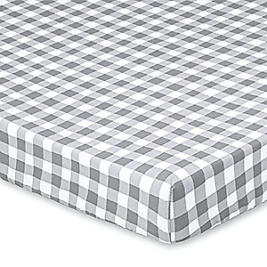 The Peanutshell Fitted Pack n Play, Playard, Mini Crib Sheets for Baby Boys or Girls | Unisex 2 Pack Set | Farmhouse Floral & Grey Plaid