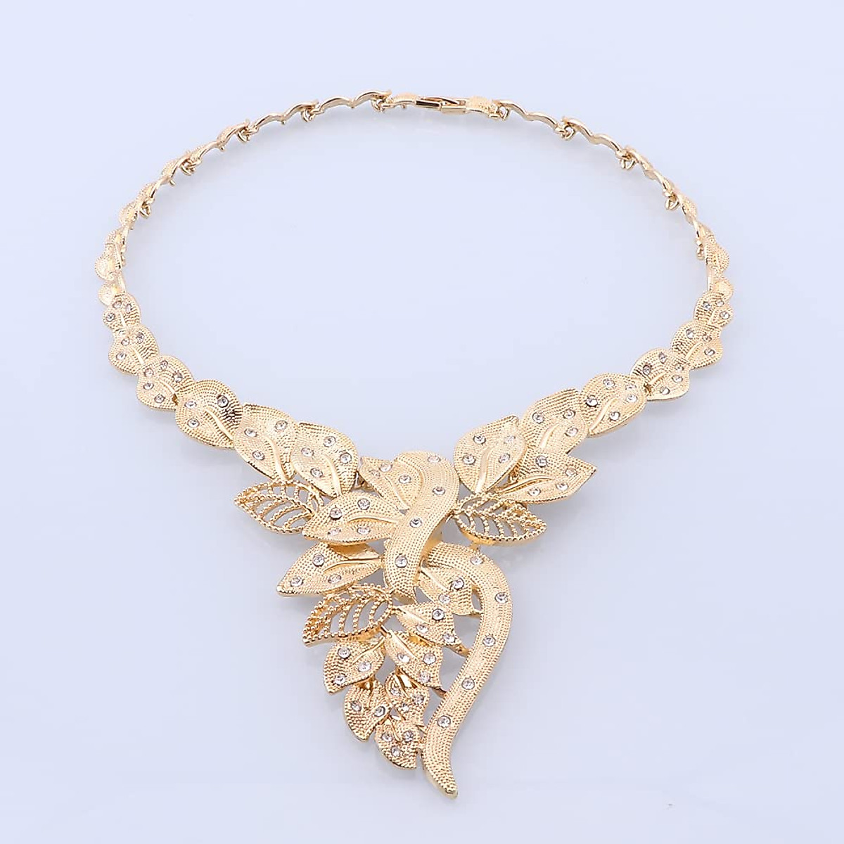 NA African Dubai Gold Jewelry Nigerian Crystal Necklace Hoop Earrings Ring Women Italian Bridal Jewelry Sets Wedding Accessories (Gold)