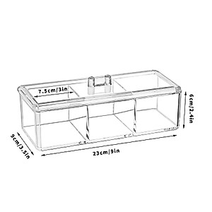 dedoot Plastic Drawer Organizer, Clear Acrylic Vanity Desk Storage and Organizer, 3 Compartment Make Up Holder with Lid Bathroom Display Storage Container for Jewelry, Small Items, 9.17x3.7X3.46 Inch
