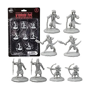 8 Unpainted Fantasy Kobold Mini Figures- All Unique Designs - 1" Hex-Sized Compatible with DnD Dungeons Dragons & Pathfinder, RPG Tabletop Games, Detailed Creatures for All Campaigns, Gift