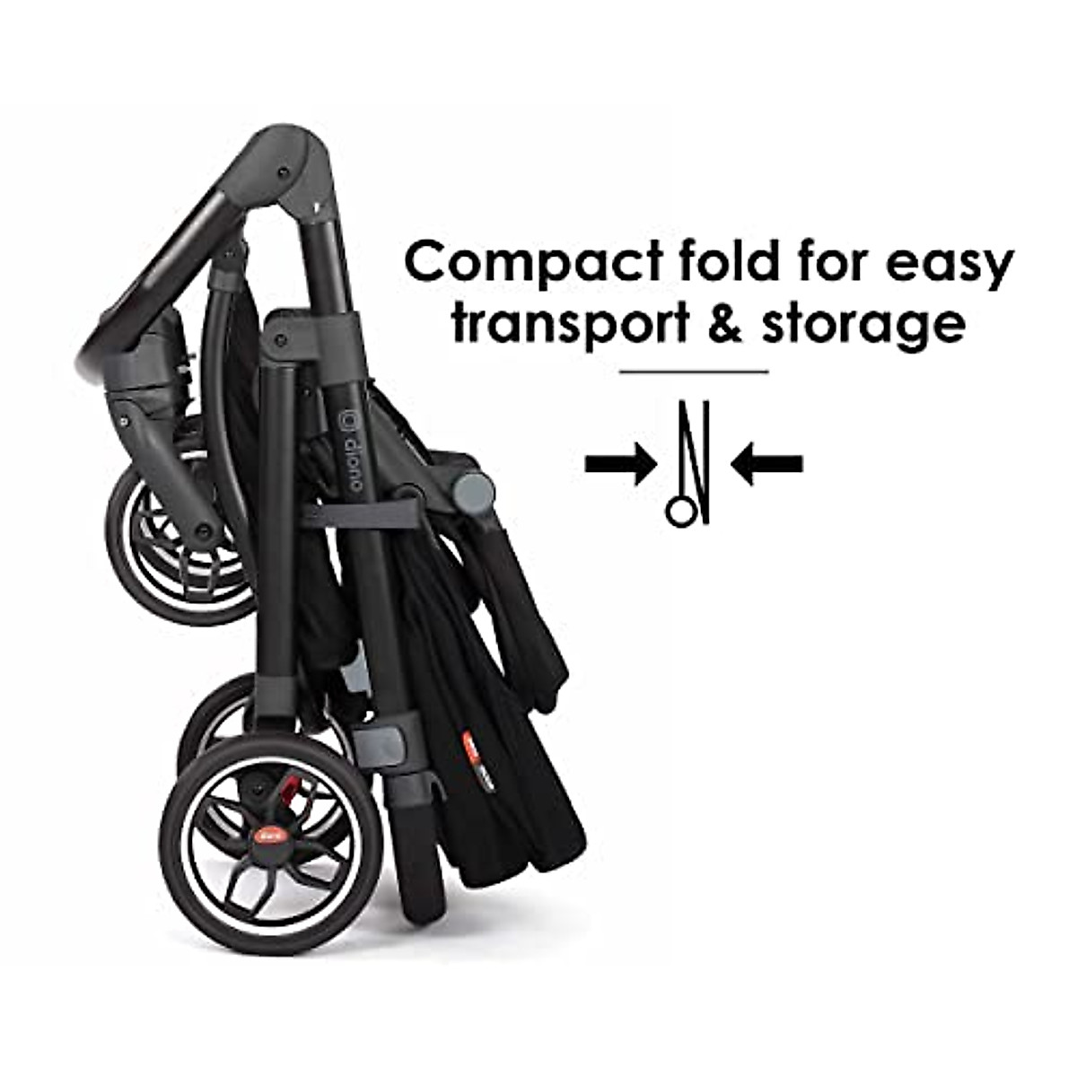 Diono Excurze Baby, Infant, Toddler Stroller, Perfect City Travel System Stroller and Car Seat Compatible, Adaptors Included Compact Fold, Narrow Ride, XL Storage Basket, Black Midnight