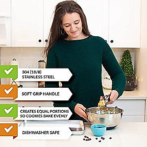 Spring Chef - Cookie Scoop with Trigger Release, Multifunctional Scoop for Melon, Protein Balls, and Meatballs, Stainless Steel Medium Cookie Scoop for 1.7 Tablespoon Cookie Dough, Size #40, Black