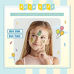 Blue Dog Tattoo Stickers 8 Sheets, Birthday Party Supplies, Glow in The Dark/Luminous Temporary Tattoos Sticker & Decoration for Kids Girls Boys, Themed Parties Favors Gift & Decorations