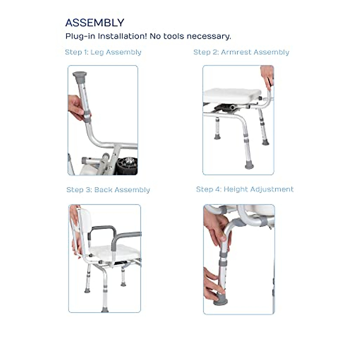 360 Degree Heavy Duty Swivel Shower Chair with Armrests and Back Support, Shower Chair for Inside Shower, Tub Transfer Bench, Shower Stool&Bath Chair(RightHand Handle)