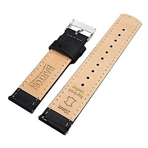 BARTON WATCH BANDS Quick Release Top Grain Leather Watch Band Strap, Black Leather/Black Stitching, 20mm