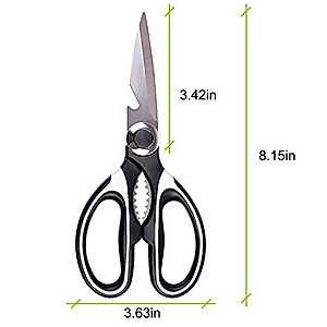 Clear Style Kitchen Shears Stainless Steel Utility Scissors Heavy Duty Multipurpose Kitchen Scissors, Dishwasher Safe, Perfect for Preparing Beef, Chicken, Vegetables, Fish, Black and White (2 Pack)