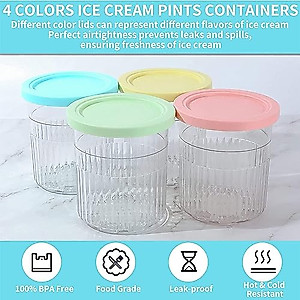 REMYS Creami Pints and Lids - 4 Pack, for Extra Bowl for Ninja Creamy,24 OZ Creami Deluxe Pints Airtight,Reusable for NC500 NC501 Series Ice Cream Maker