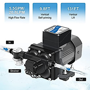 DC HOUSE 42-Series Brushless Motor Water Transfer Pump 110V 5.5GPM 55PSI, RV Water Pump 110 Volt Support Continuous Operation include 3/4" Garden Hose Adapters for Kitchen Bathroom RV Yacht