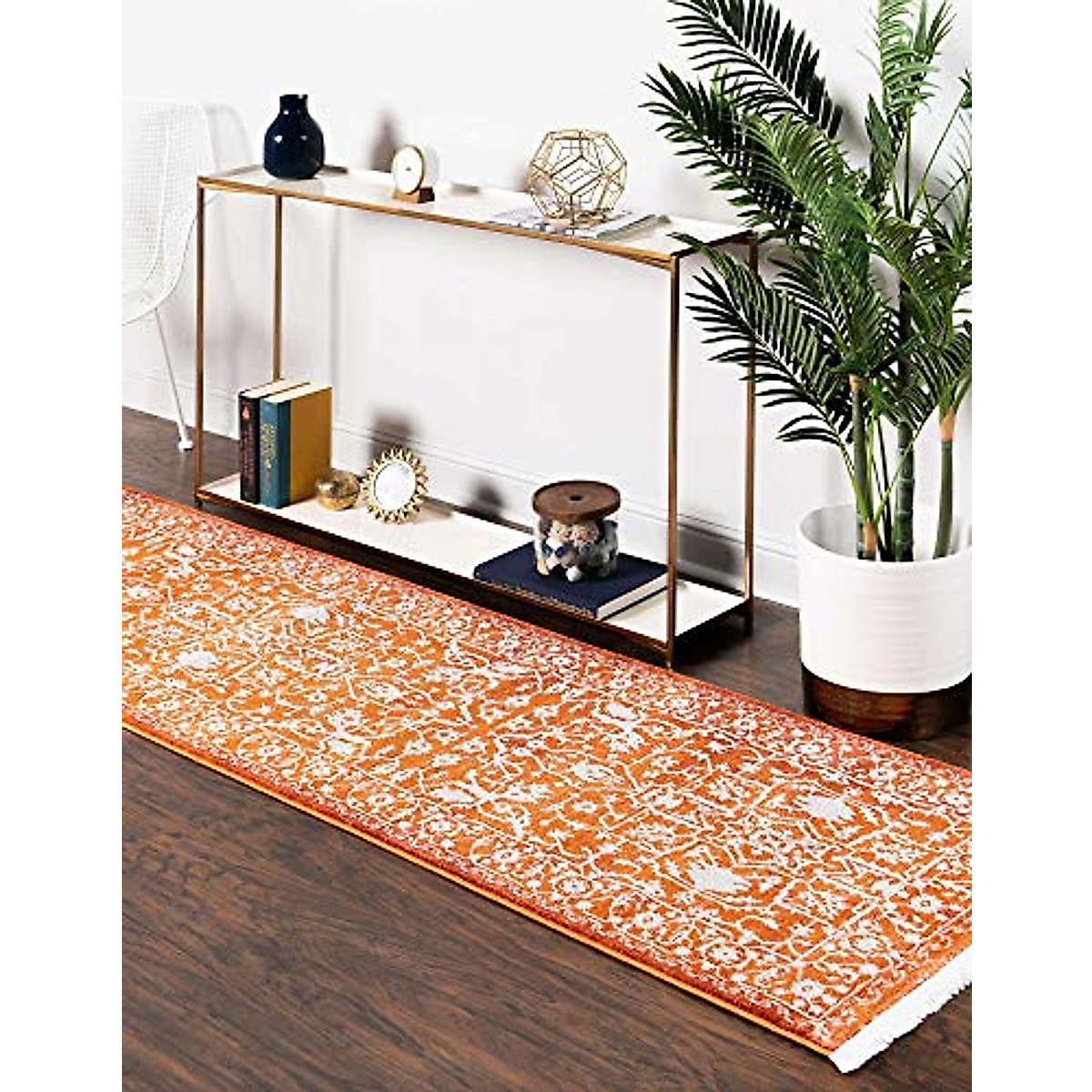 Unique Loom Traditional Classic Intricate Design with Distressed Vintage Detail, Area Rug, 2' 7 x 10' 0 Runner, Terracotta/Ivory