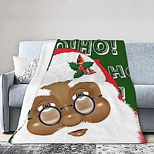 Flannel Throw Blanket,African American Santa Claus Christmas Holiday Ultra Soft Lightweight Warm Cozy Fleece Blanket for Couch Bed Travel Home Bedroom Adults Kids 60"x50"