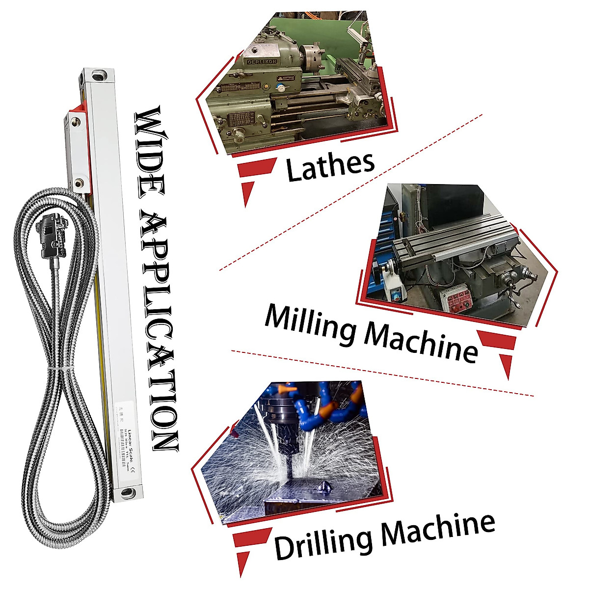 Baykunl 3 Pcs Linear Glass Scale DRO for Milling Machine 170-1020mm and 3 Axis DRO Digital Readout Display Counter