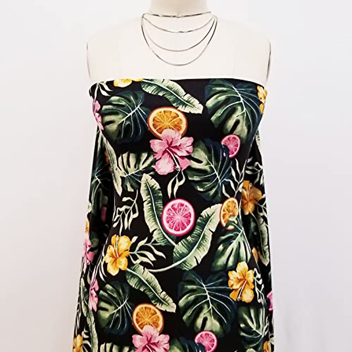 Texco Inc Poly Spandex Floral Conversational Prints DTY Brushed 4 Way Stretch Fabric, Black Pink 1 Yard