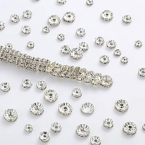 800 Pieces Round Rondelle Spacer Beads Crystal Rhinestone Loose Bead Rondelle Charm Beads 6 mm 8 mm 10 mm for Necklaces Bracelets Jewelry Making (Silver)