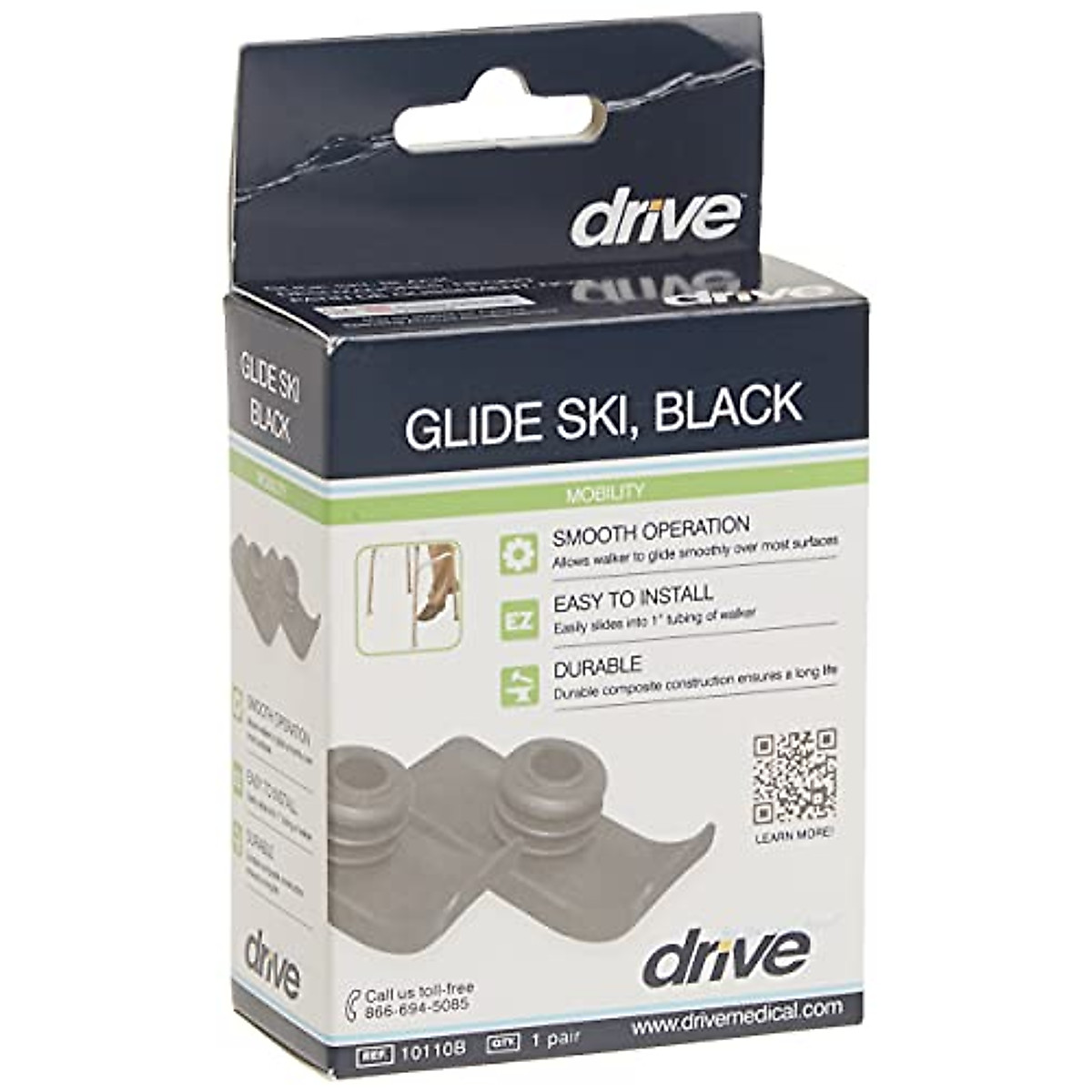 Drive Medical Walker Ski Glides, Black, 1 Pair