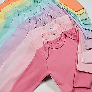 HonestBaby 10-Pack Organic Cotton Long Sleeve Bodysuits, Rainbow Girl, Newborn